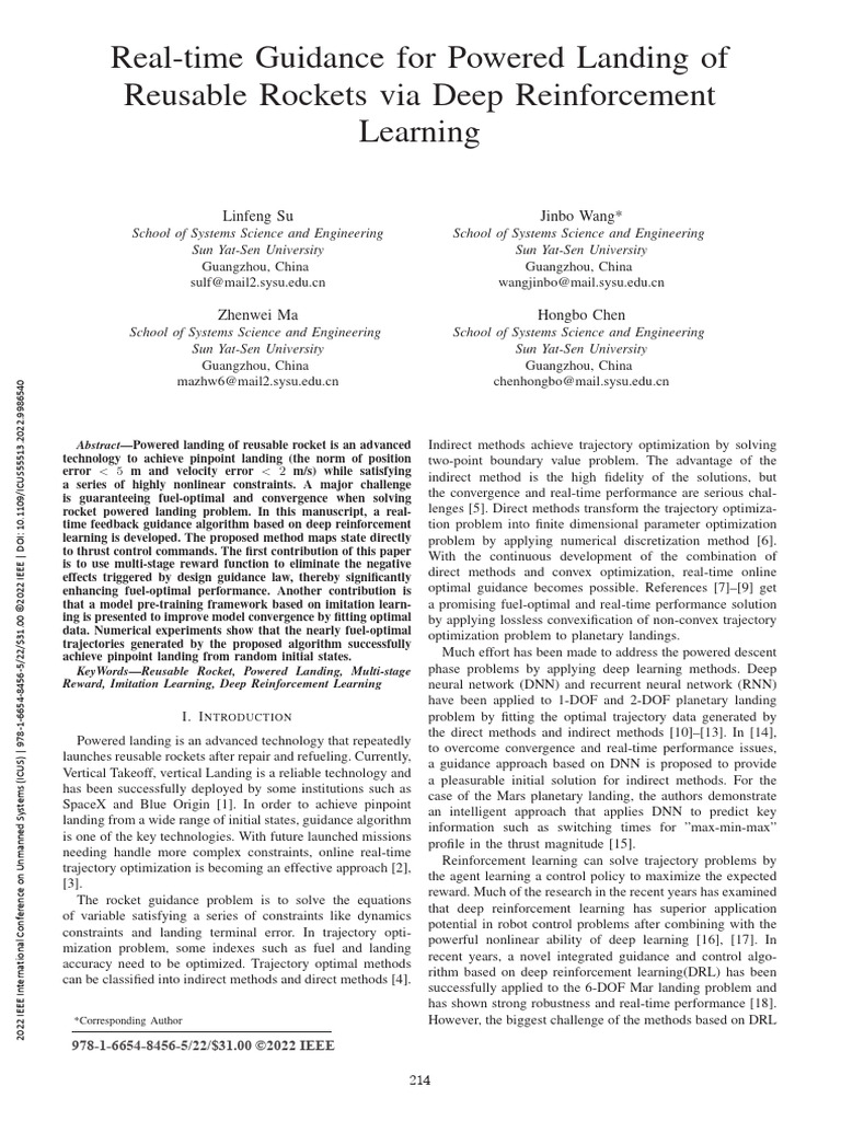 Real-Time Guidance For Powered Landing of Reusable Rockets Via Deep Reinforcement Learning | PDF ...