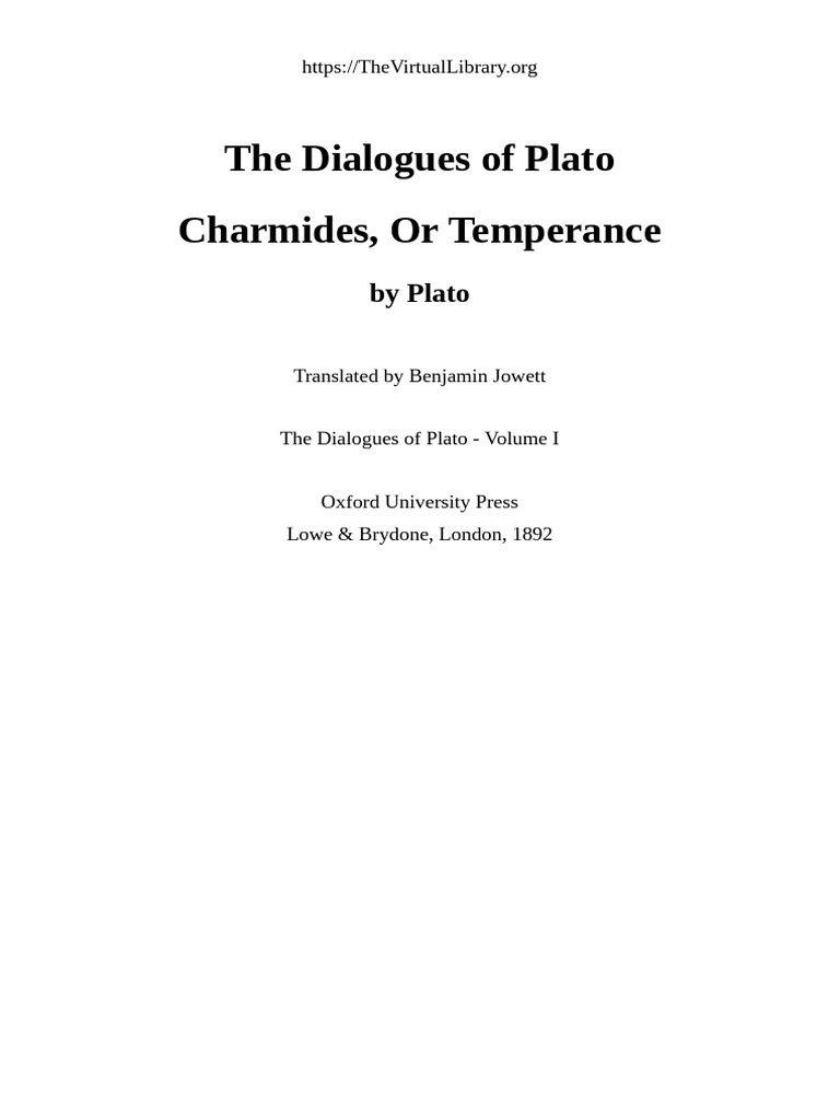 The Dialogues of Plato - Charmides PDF | PDF | Grammatical Gender | Plato