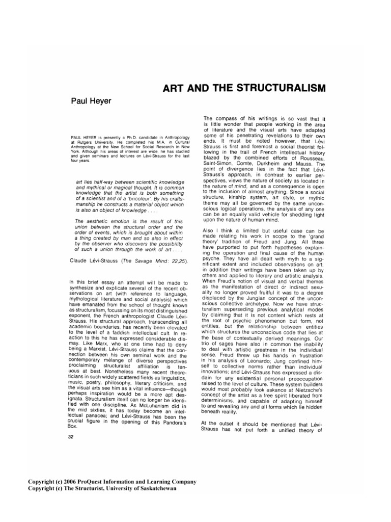 Art and The Structuralism of Claude Lévi-Strauss | PDF