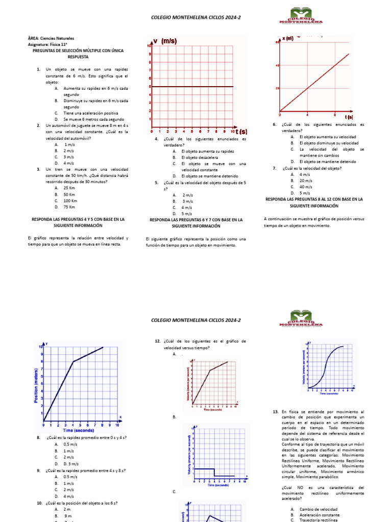 REMEDIAL DE FISICA 10°_2024-2 (1) | PDF | Velocidad | Mecánica