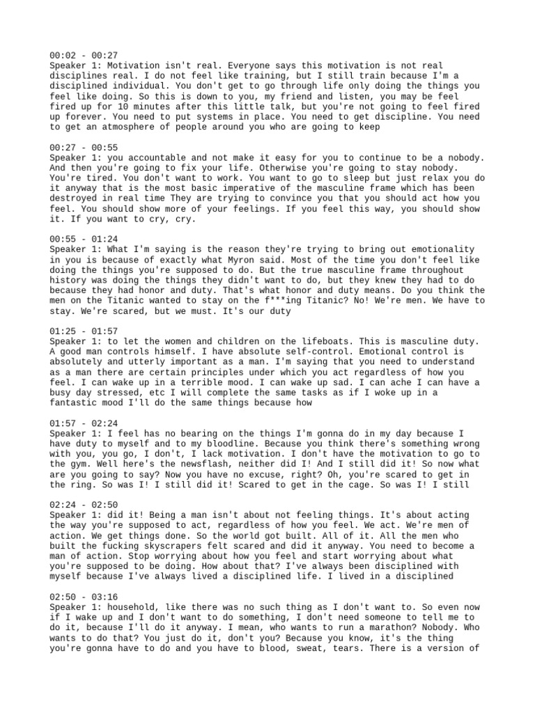 Transcript - YOU NEED To WORK HARDER - Motivational Speech (Andrew Tate ...