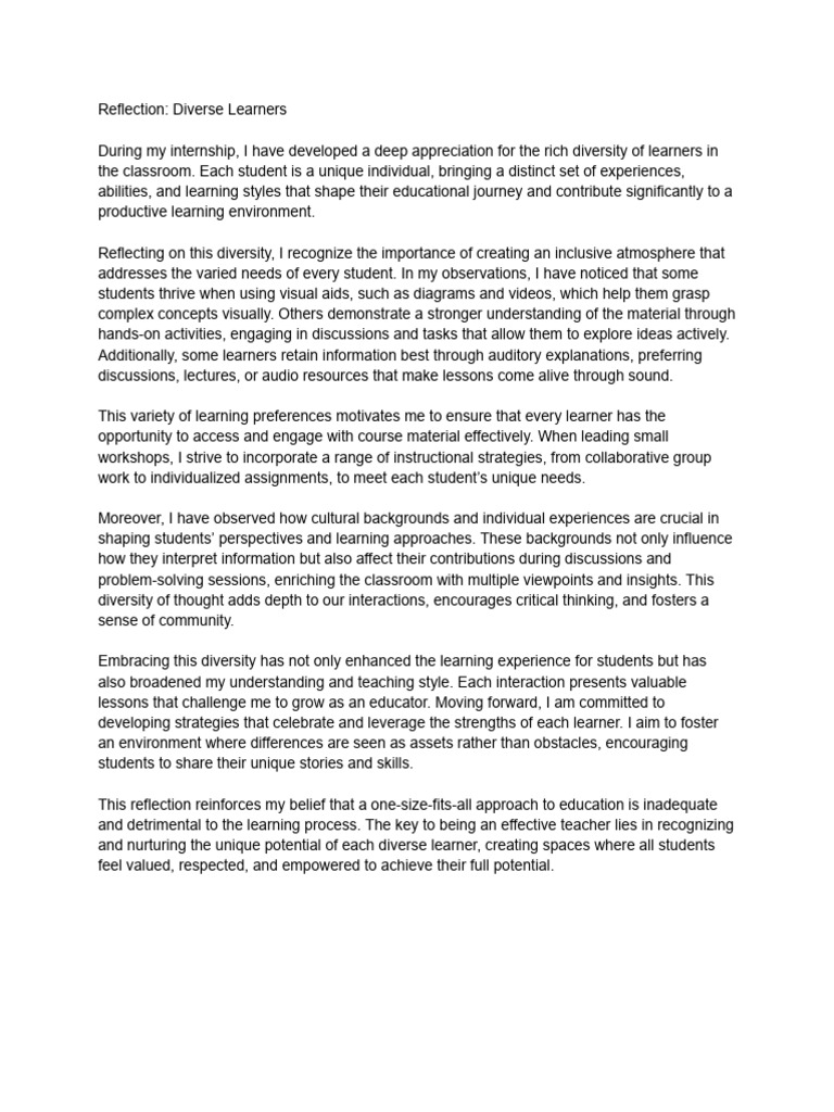 Reflection - Diverse Learners | PDF | Learning | Human Communication