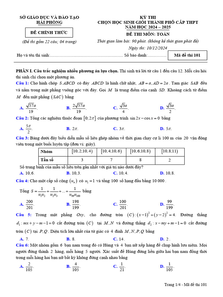 De Chon Hoc Sinh Gioi Toan THPT Nam 2024 2025 So GDDT Hai Phong | PDF