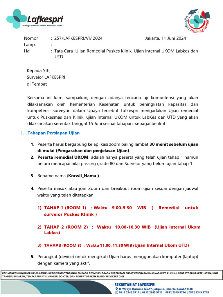 Surat Edaran (REMEDIAl) Tentang Tata Cara Ujian Internal UKOM | PDF