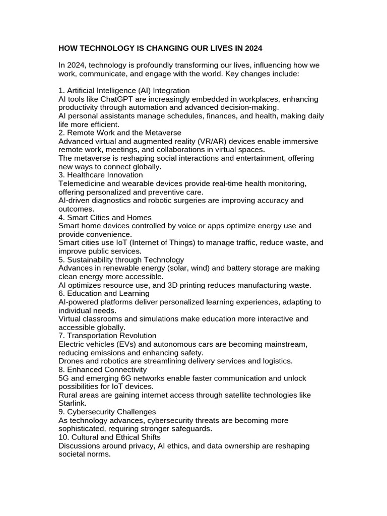 How Technology is Changing Our Lives in 2024 | PDF | Internet Of Things ...