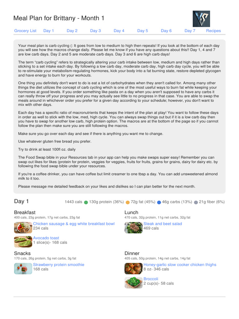 Meal Plan | PDF | Oatmeal | Meal