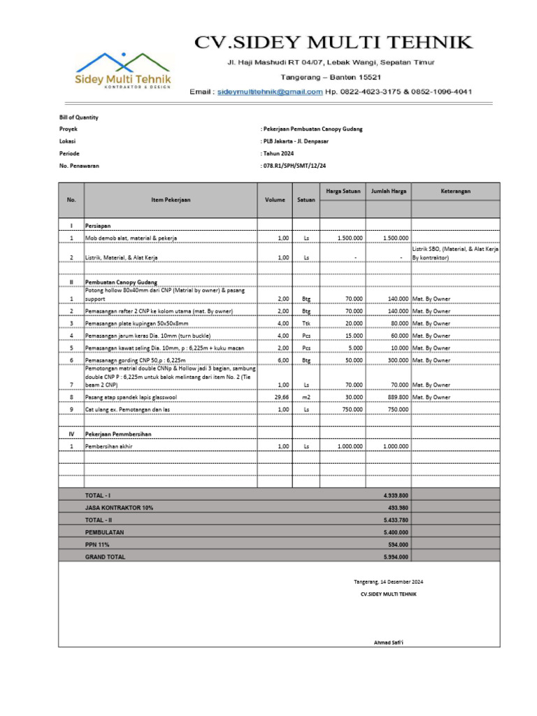 Contoh SPH & BOQ | PDF