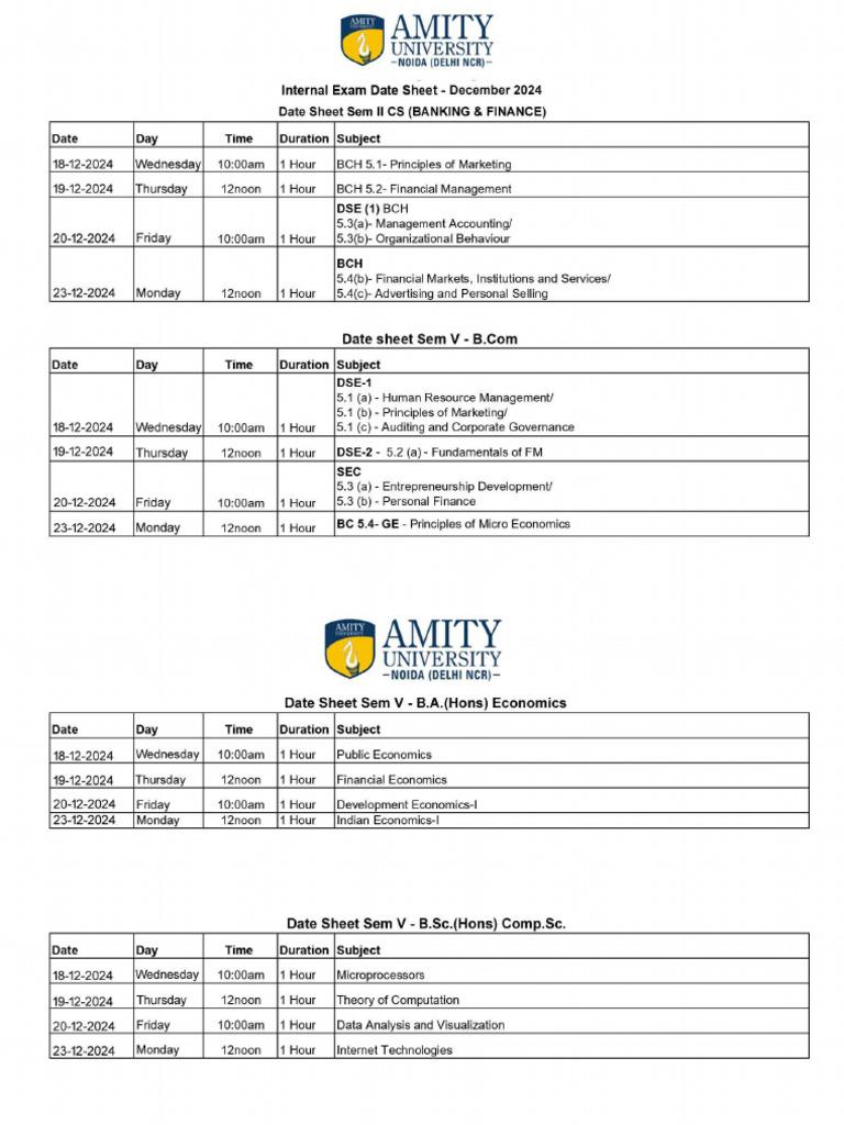 Date Sheet | PDF