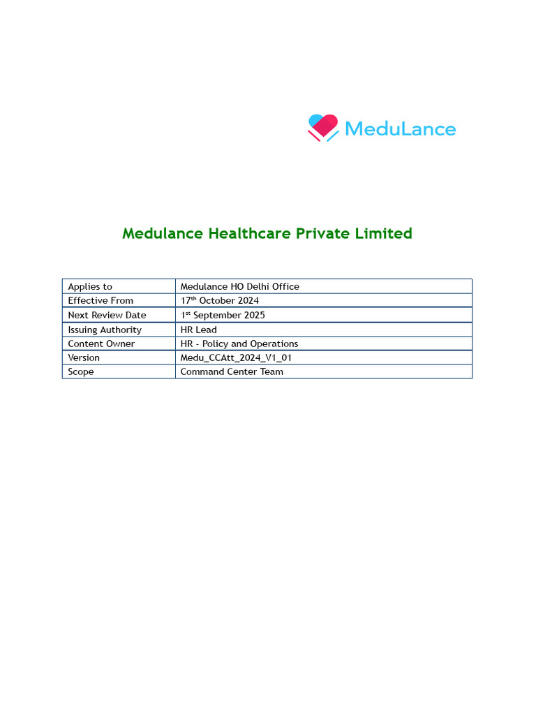 Medulance Attendance Policy Overview | PDF | Overtime | Industrial ...