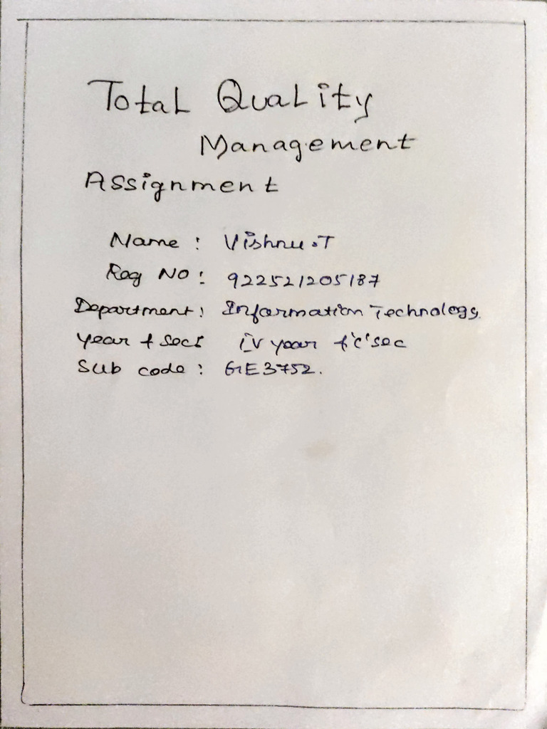 Total Quality Management Assignment Guide | PDF