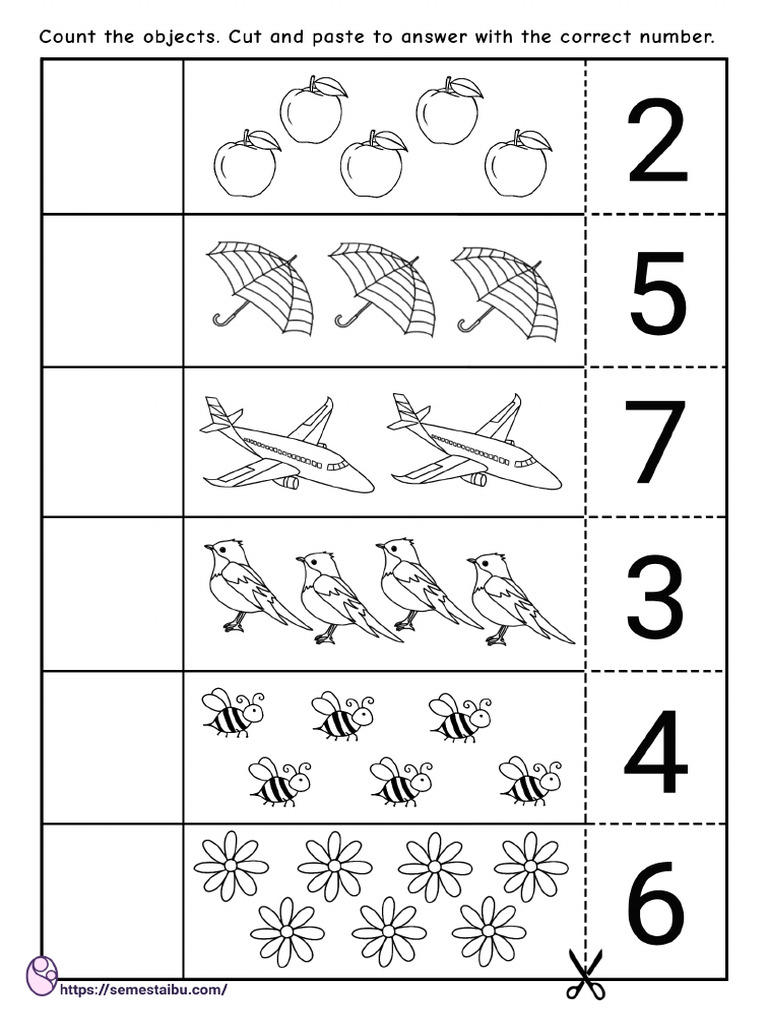 Cut and Paste Counting Worksheets Kindergarten | PDF