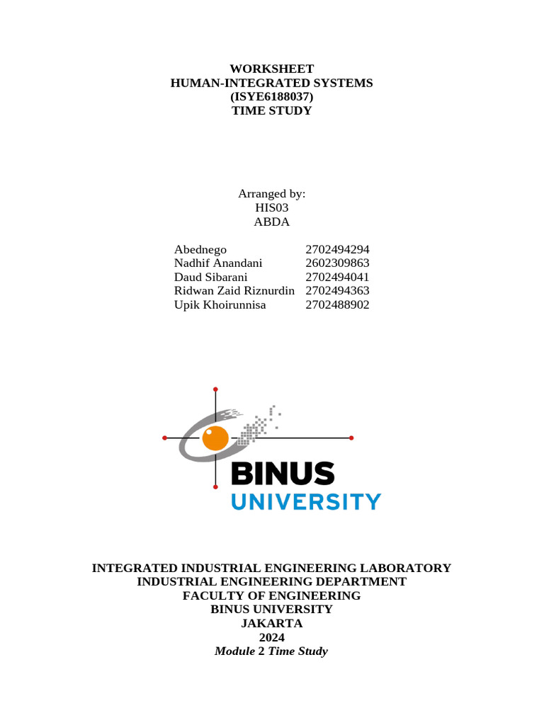 Worksheet Modul 2 (Time Study) | PDF