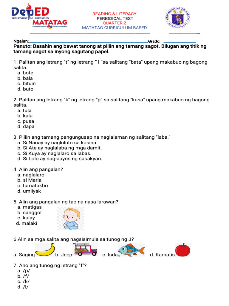 PT-GRADE-1-MATATAG-READING-and-LITERACY-1 | PDF