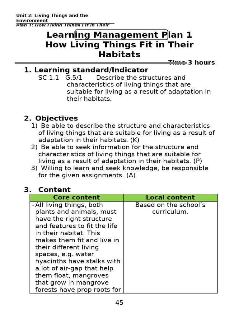 Living Things and Habitat Adaptations | PDF | Learning | Science