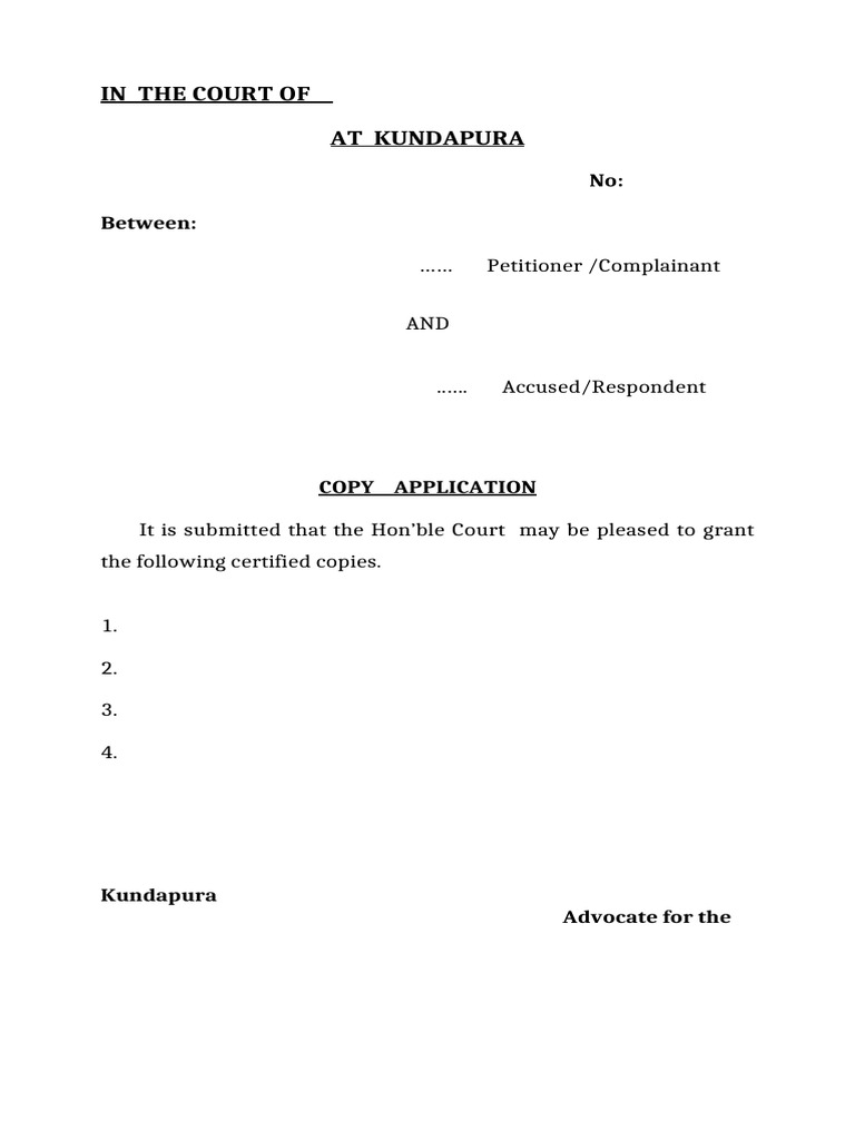 Certified Copy Application in Kundapura Court | PDF