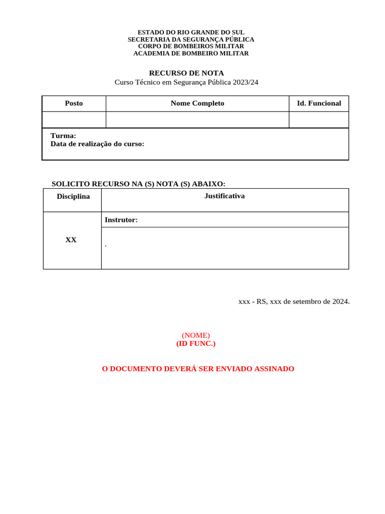 Recurso de Nota - Curso Técnico CBM | PDF