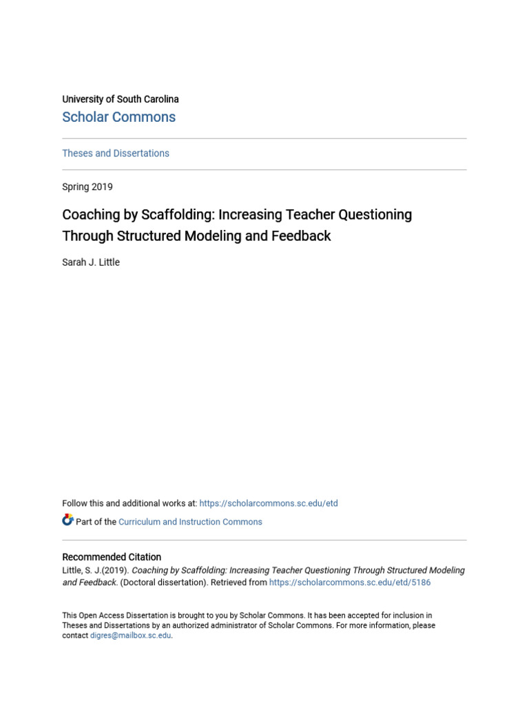Coaching by Scaffolding - Increasing Teacher Questioning Through Structured Modeling and ...