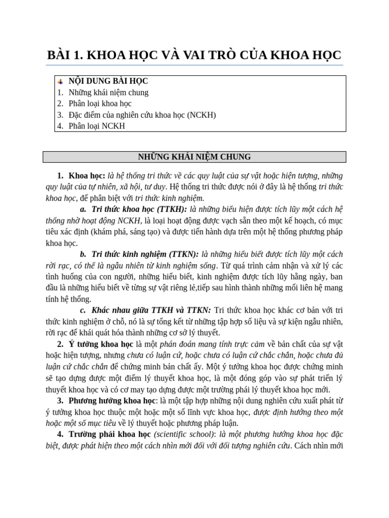 BÀI 1 - KH Và Vai Trò | PDF