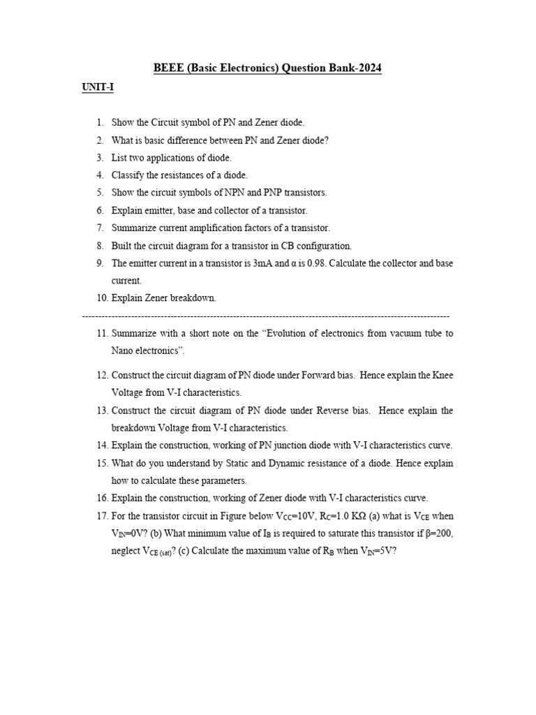 Question Bank - BEEE - 2024 | PDF | Rectifier | Bipolar Junction Transistor