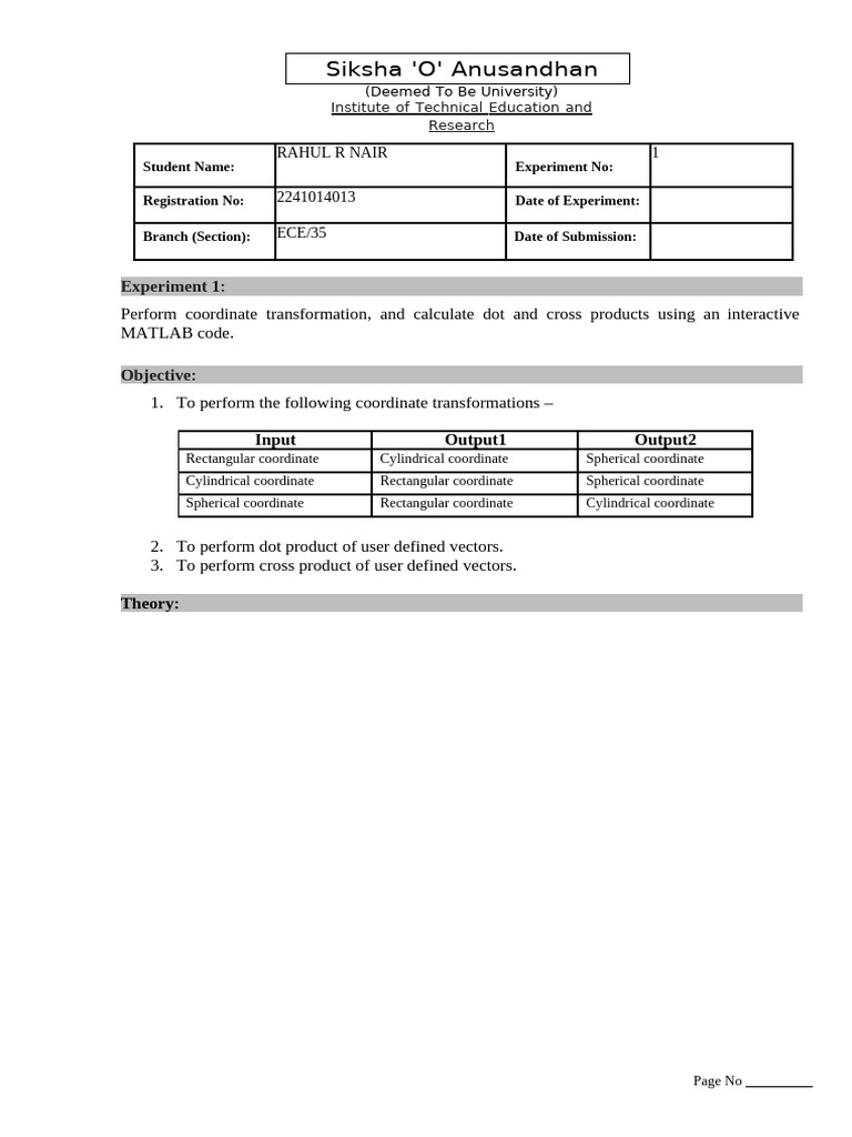 Experiment Report Format | PDF | Euclidean Vector | Algebraic Geometry