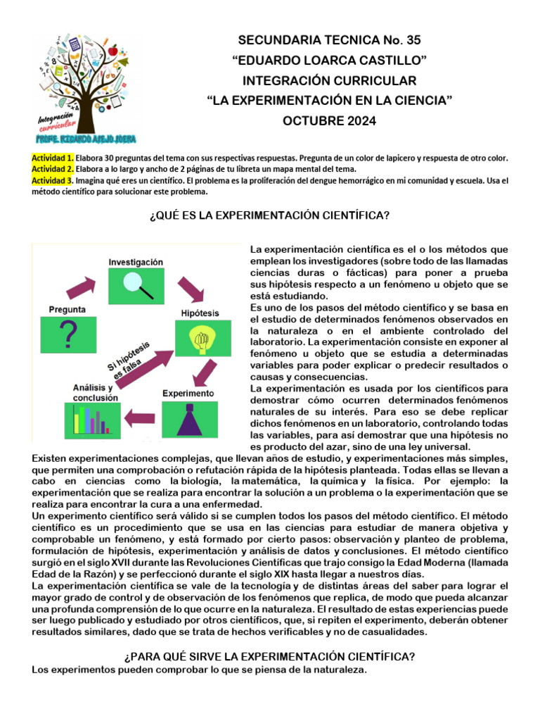 La Experimentación. Ic. Octubre 2024 | PDF | Experimentar | Método ...