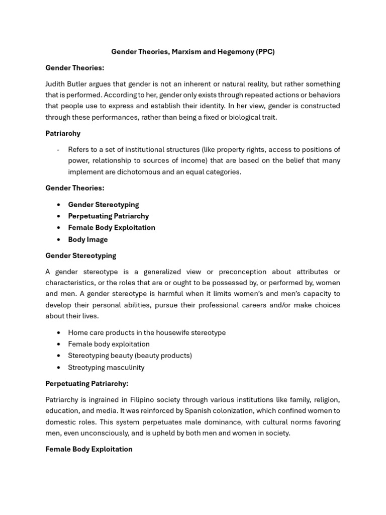 Group 4 PPC Gender Theories Marxism and Hegemony Soft | PDF | Gender ...