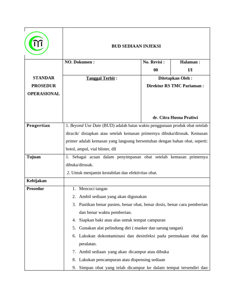 Prosedur BUD Sediaan Injeksi Obat | PDF