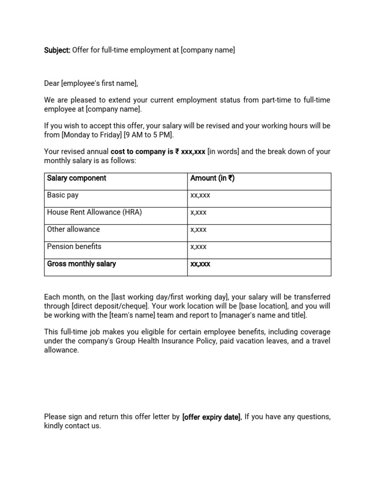 Part-Time To Full-Time Offer Letter | PDF