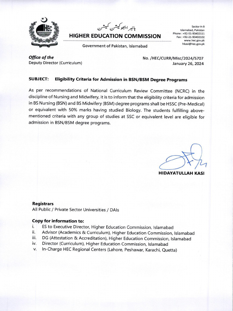 Eligibility Criteria For Admission in BSN BSM Degree Programs | PDF