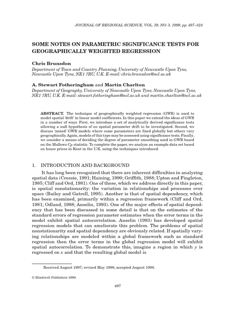 Some Notes On Parametric Significance Test For GWR | PDF | Ordinary ...