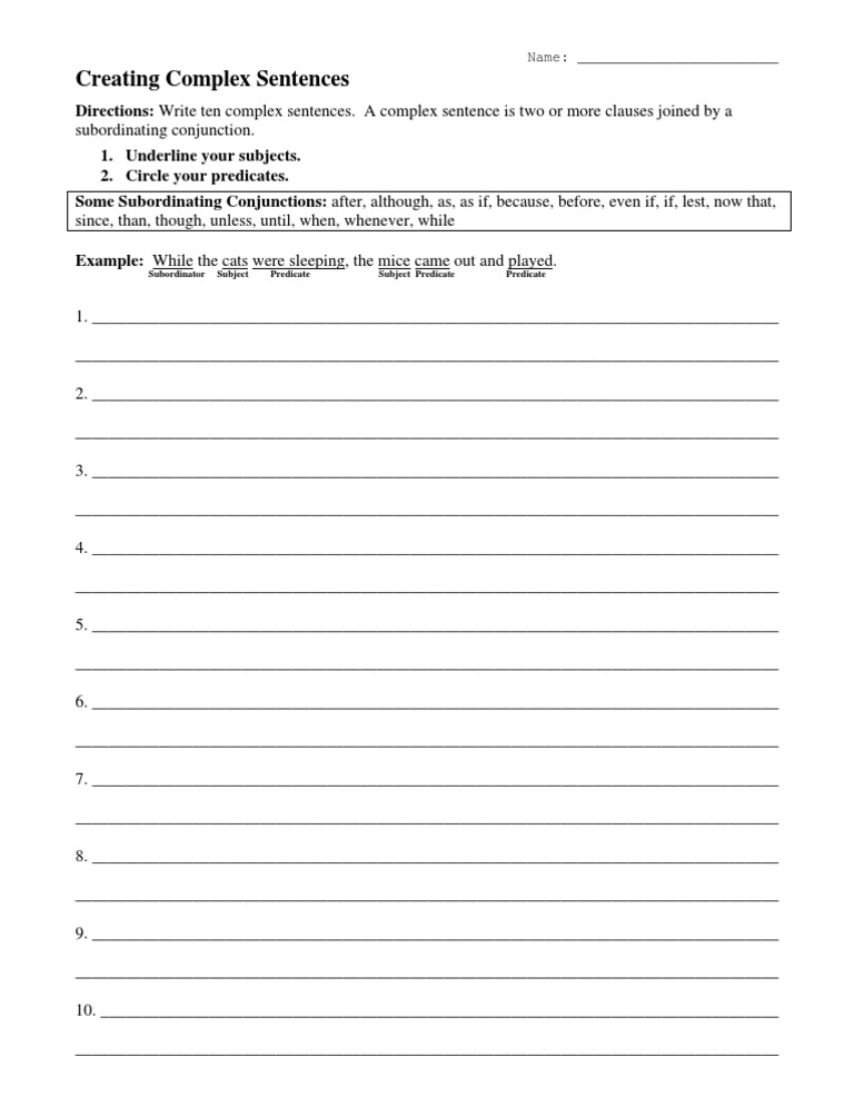 Complex Sentence Creation Guide | PDF