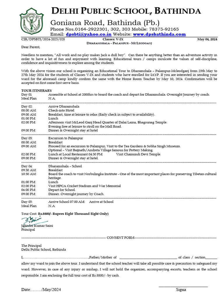 Summer Trip Circular For Clases V-Ix and Iayp Students | PDF | Meal | Tibet