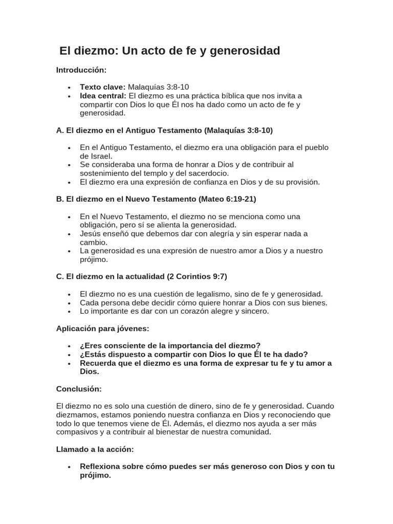 El Diezmo: Fe y Generosidad en Acción | PDF | Diezmo | Amor