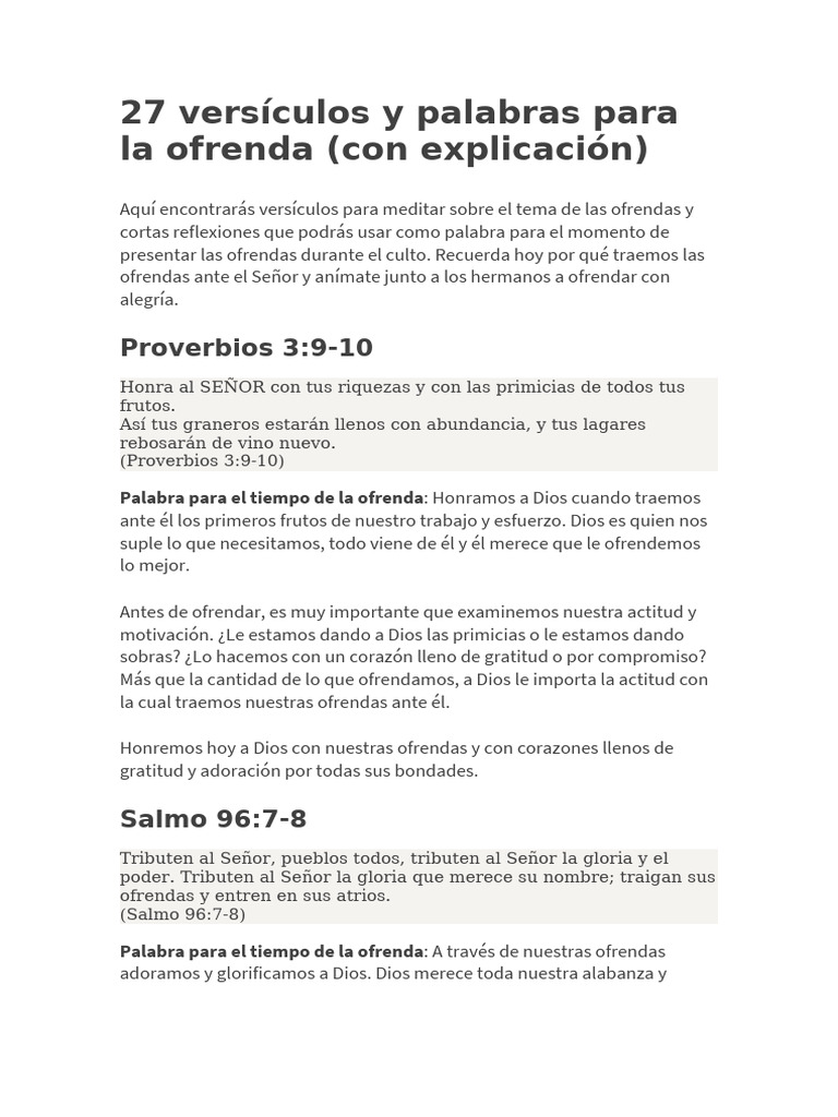 27 Versículos y Palabras para La Ofrenda (Con Explicación) | PDF ...