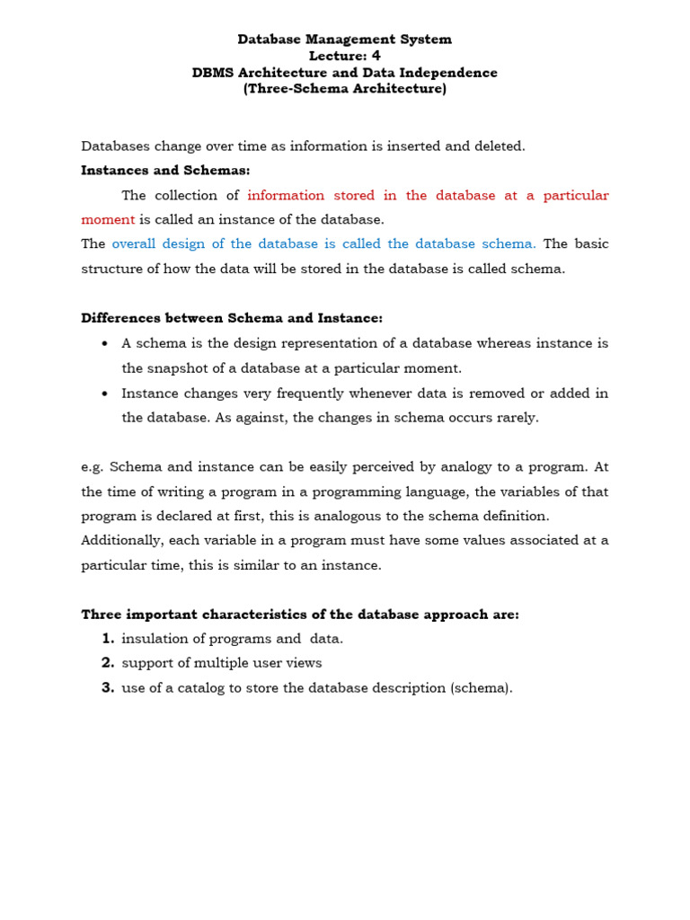 Comp202Th Lecture 5 DBMS Architecture and Data Independence | PDF | Databases | Database Schema