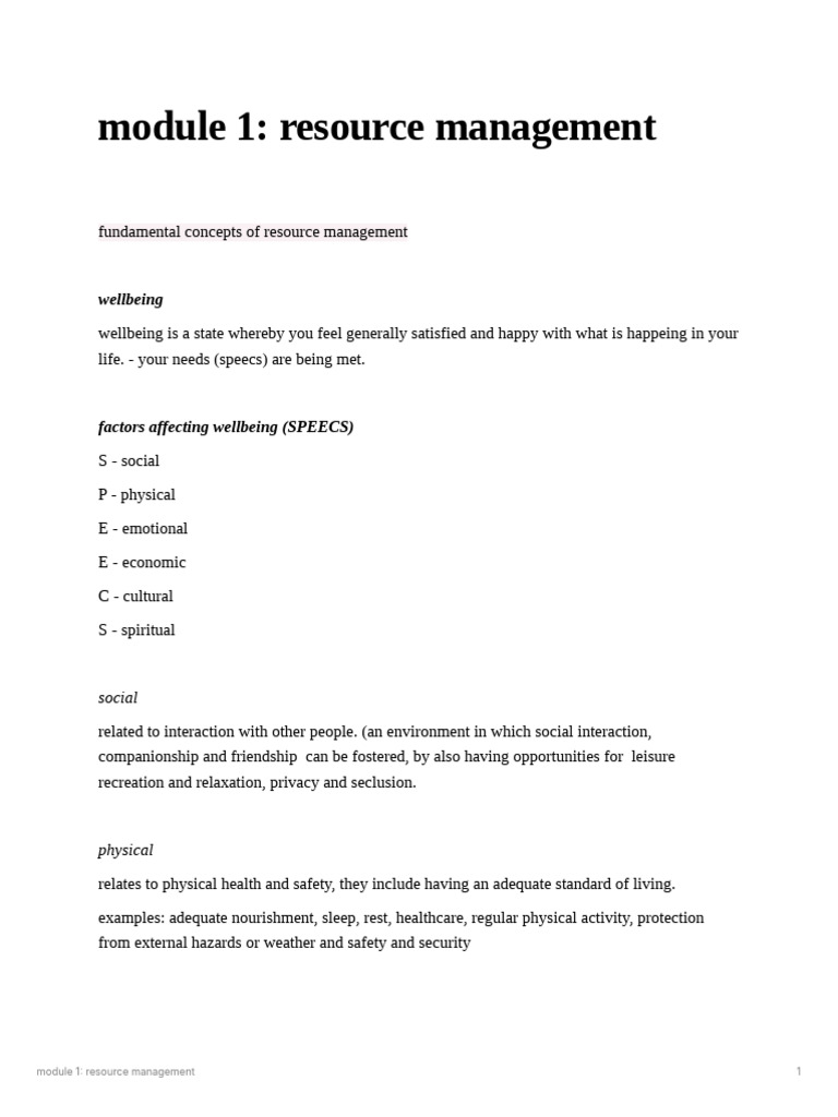Resource Management Notess | PDF | Behavioural Sciences | Psychological ...