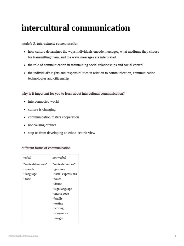 intercultural communication notes | PDF | Communication | Nonverbal ...