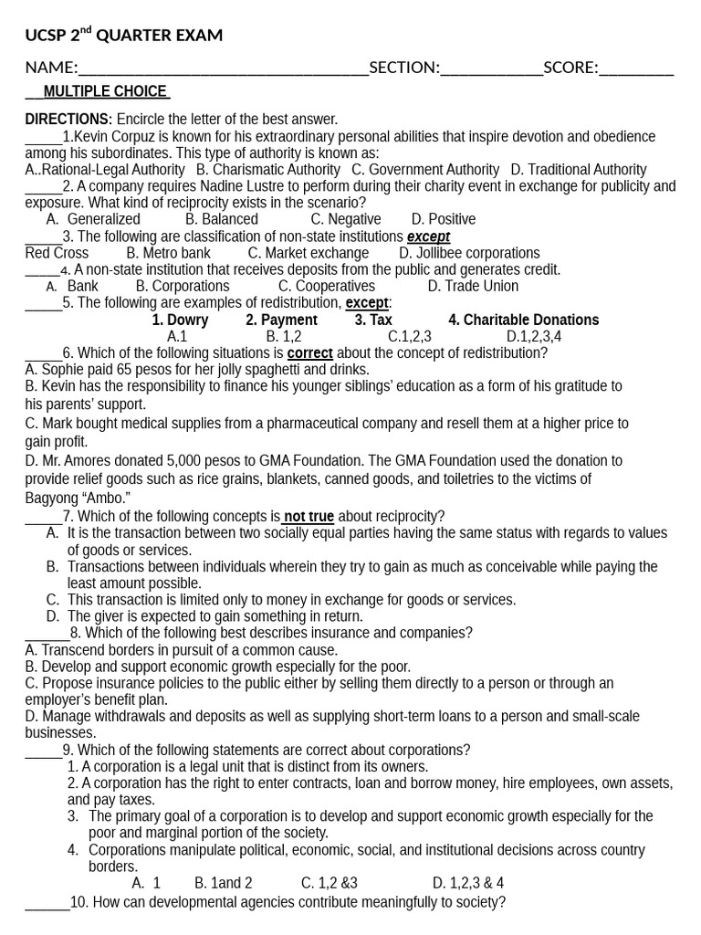 Ucsp Summative Test 1,2,3 Mod. | PDF | Employment | Insurance