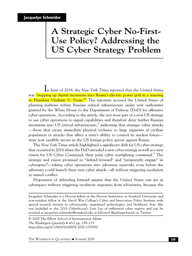 US Cyber Strategy and No-First-Use Policy | PDF | Deterrence Theory ...