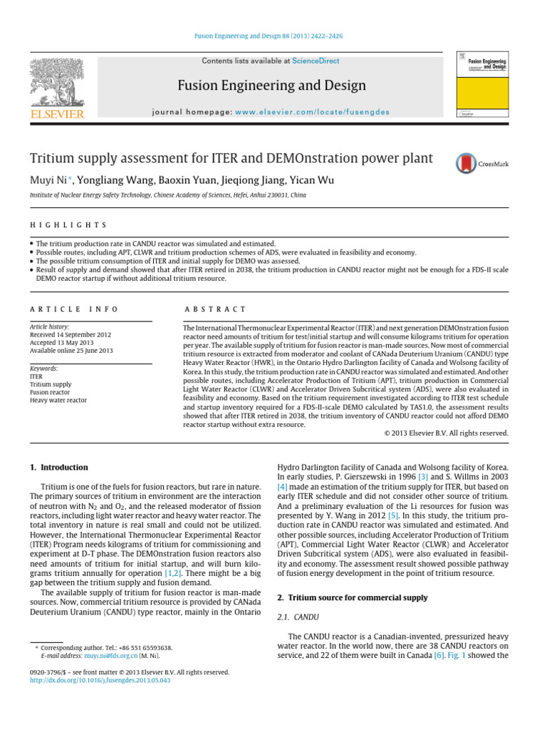Tritium SupplyAssessment China | PDF | Fusion Power | Nuclear Reactor