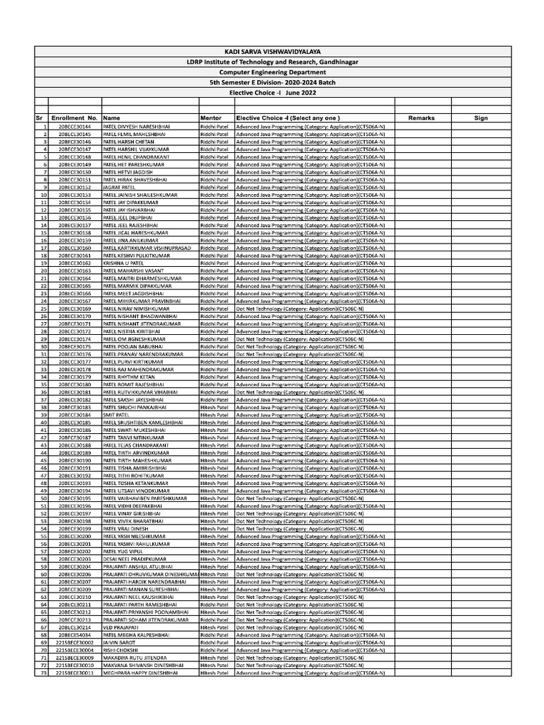 5th E Div - Elective Choice | PDF