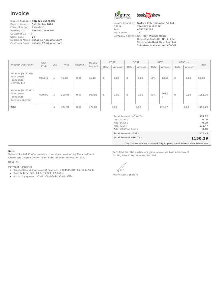 BMS_Invoice_4384945584 | PDF | Invoice | Services (Economics)