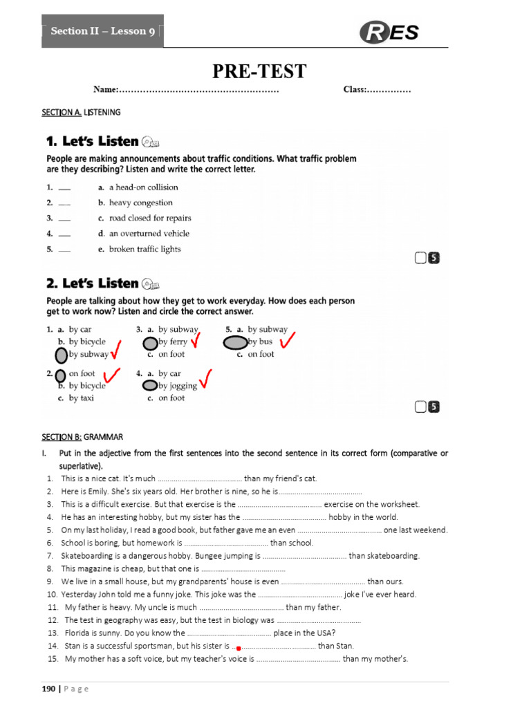 Teen 2 - Pre Test - Less 9 | PDF