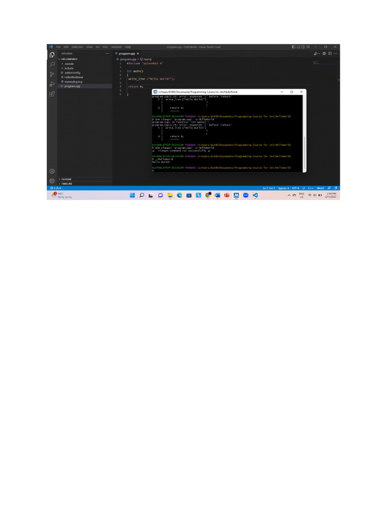 Picture of Hello World Code Running | PDF