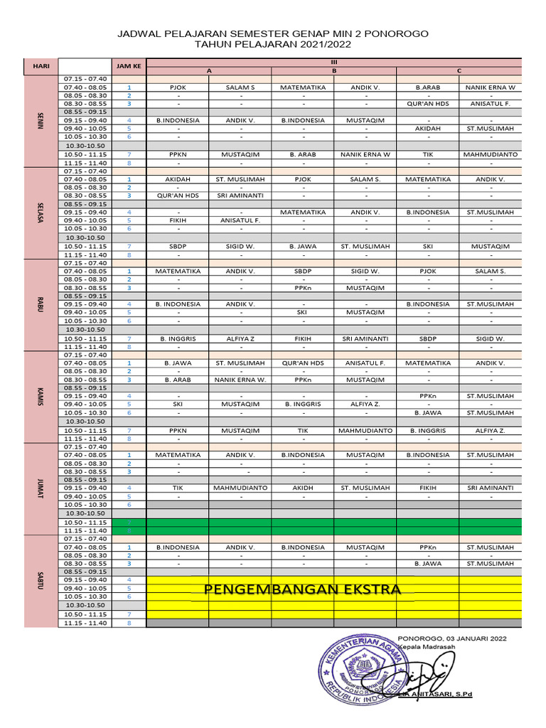JADWAL KELAS 3 | PDF