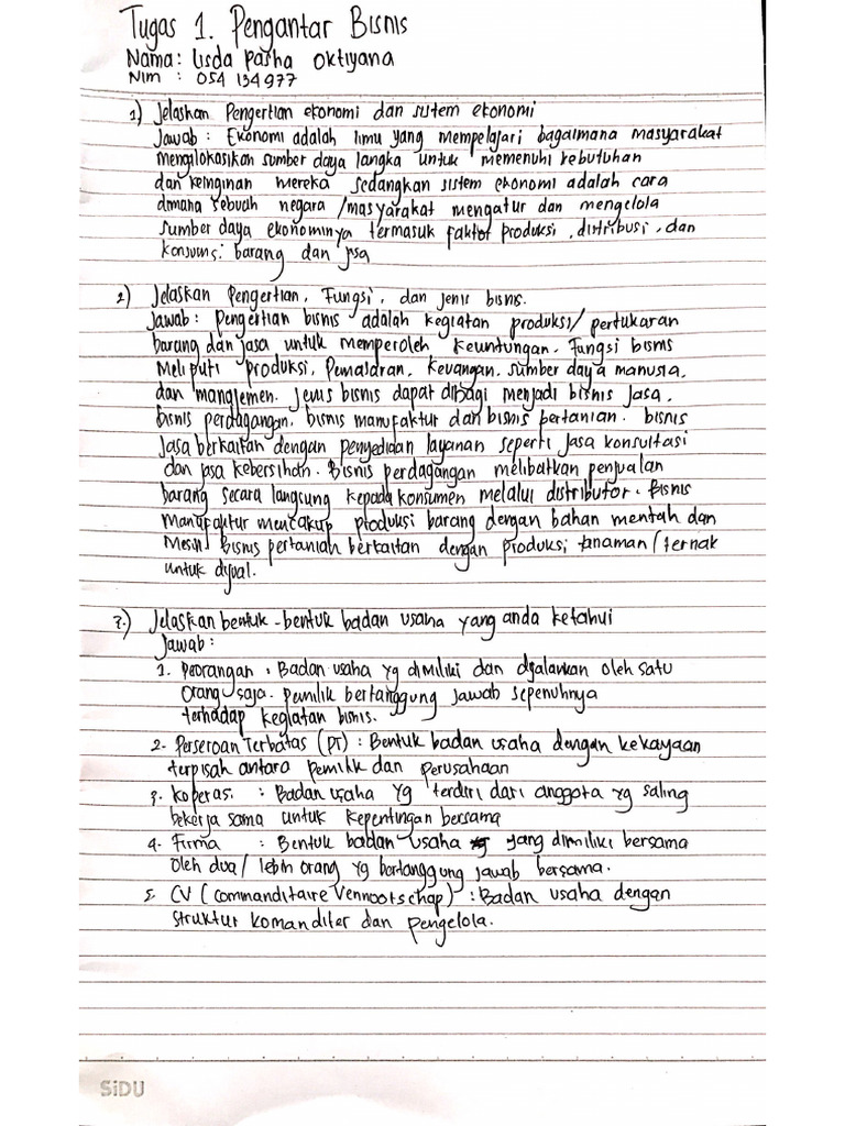 Lisda 054134977 TT1Pengantarbisnis | PDF