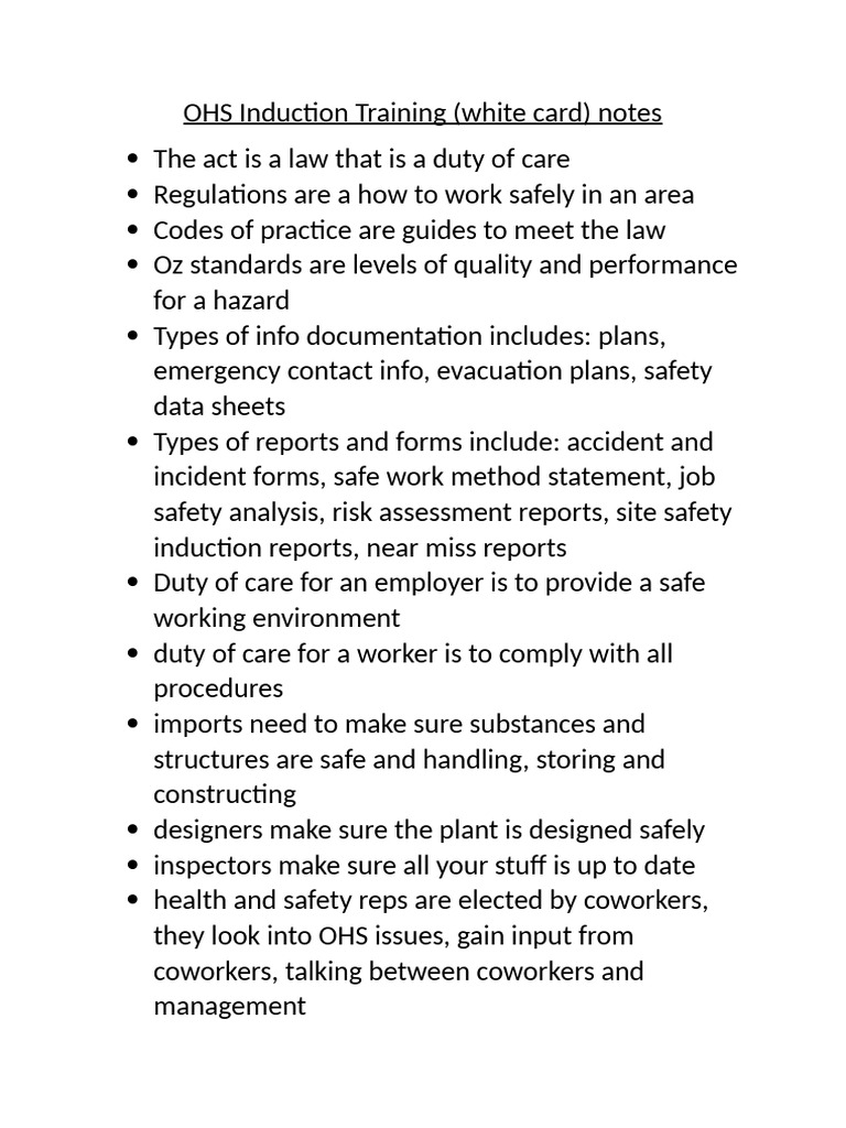 OHS Induction Training | PDF | Occupational Safety And Health ...