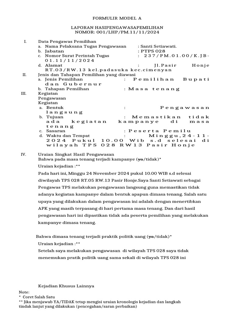 Form A Ptps Masa Tenang | PDF