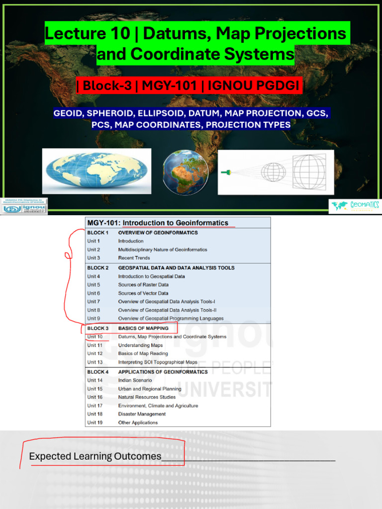 Lecture 10 Datums, Map Projections and Coordinate Systems Block | PDF | Latitude | Geodesy