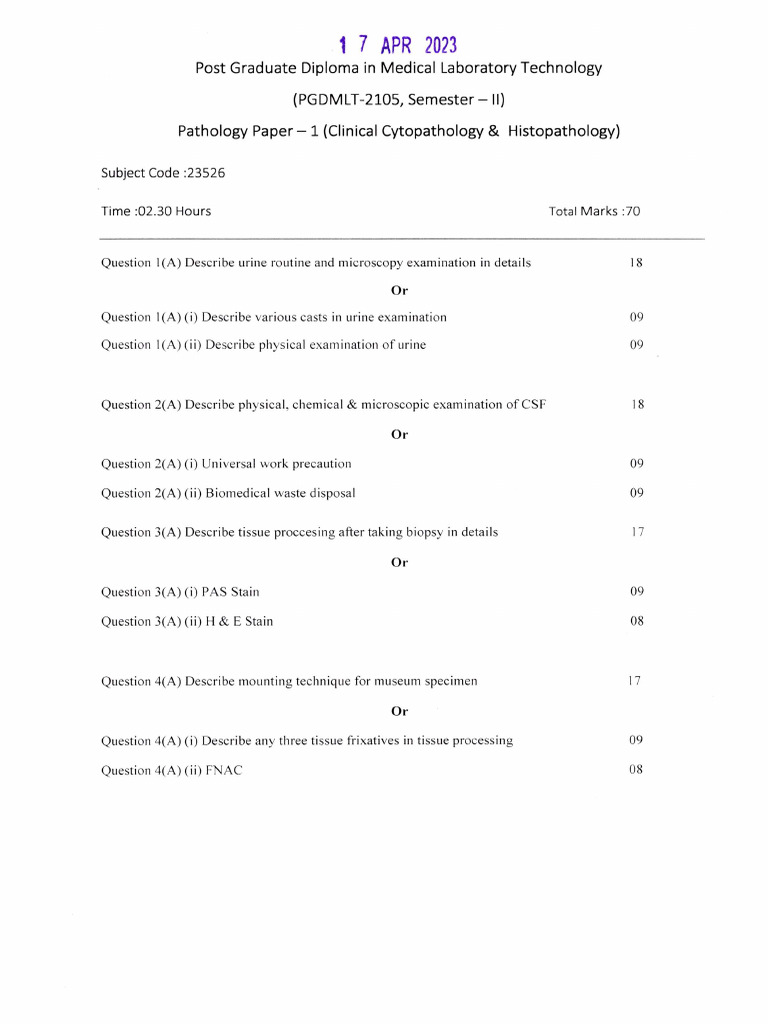 PGDMLT 23526 Mar-2023 | PDF